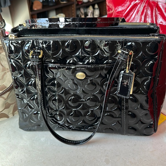 Coach | Bags | Coach Purse Large Black Shiny | Poshmark